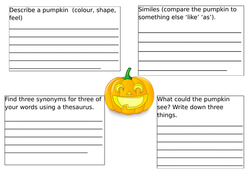 Pumpkin descriptive writing / poetry planning sheet | Teaching Resources