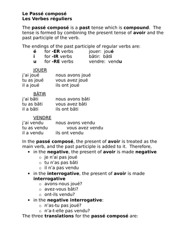 Passé Composé French Regular Verbs Worksheet 4 | Teaching Resources