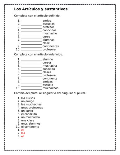 Artículos y sustantivos (Articles and Nouns in Spanish) Worksheet 2 ...