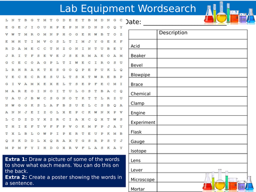 Science Lab Equipment Wordsearch Laboratory Starter Settler Activity ...