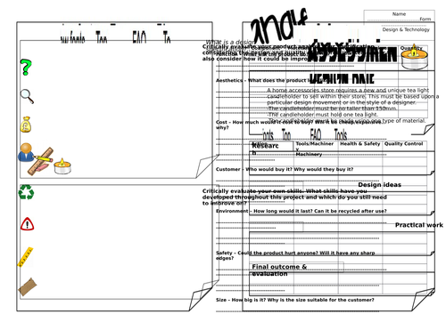 3x Candle holder work booklet - design & technology | Teaching Resources
