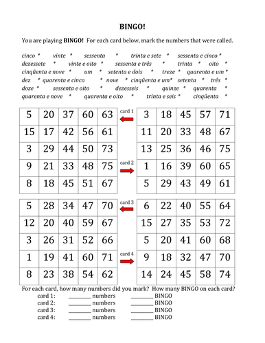 Números (Numbers in Portuguese) Bingo worksheet | Teaching Resources
