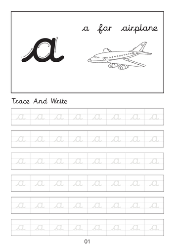 Set of cursive small letters a-a to z-z line worksheets with pictures ...
