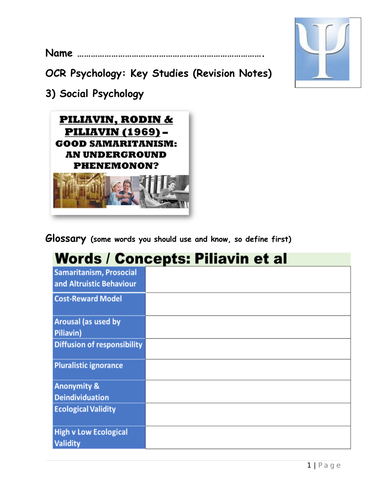 OCR A-Level Psychology: Core Study #3 Piliavin et al (1969) | Teaching ...