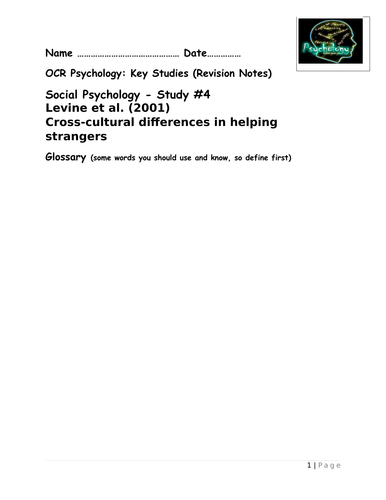 OCR A-Level Psychology: Core Study #4 Levine et al (2001) | Teaching ...