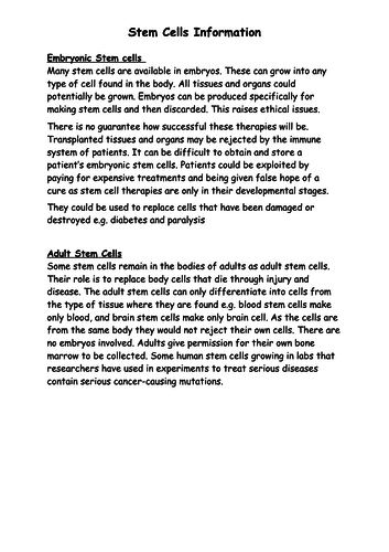 Stem Cell - New AQA Biology GCSE | Teaching Resources