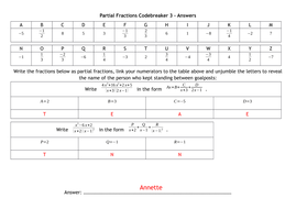 Partial Fractions Codebreaker 3 | Teaching Resources