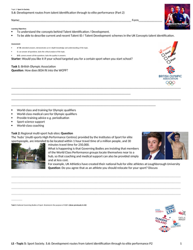 A-Level PE EDEXCEL (spec 2016) 5.6. Talent I.D: Part 2 | Teaching Resources