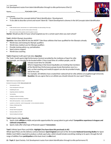 A-Level PE EDEXCEL (spec 2016) 5.6. Talent I.D: Part 2 | Teaching Resources