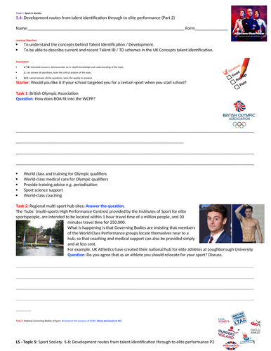 A-Level PE EDEXCEL (spec 2016) 5.6. Talent I.D: Part 2 | Teaching Resources
