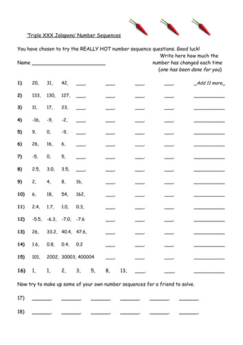 Number Sequences, 4 levels of challenge - with answers. Suitable for ...