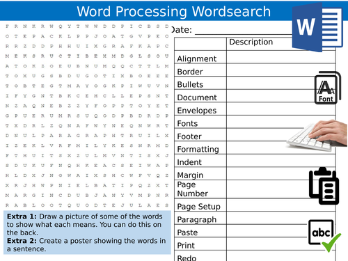 5 X Word Processing Starter Activities Ict Computing Keywords Ks3 Gcse Cover Wordsearch