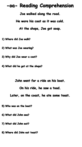 -oa- Reading Comprehension Activity | Teaching Resources