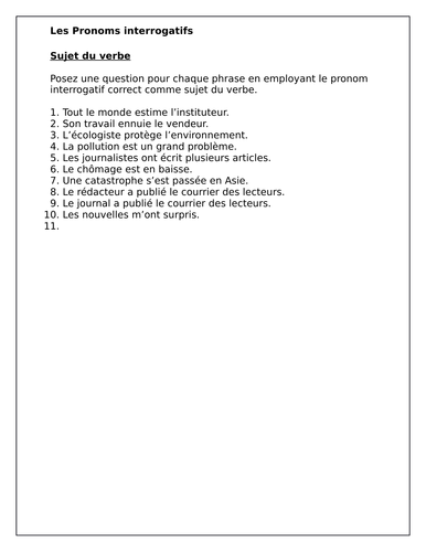 Pronoms interrogatifs (Interrogative pronouns in French) worksheet 2 ...
