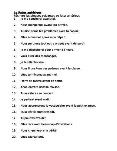 Futur antérieur (Future perfect in French) worksheet | Teaching Resources