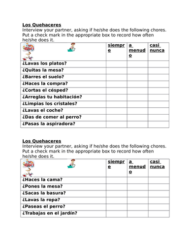 Quehaceres (Chores in Spanish) Interview | Teaching Resources