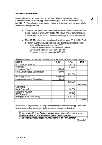 2x partnership formation General Journal (including goodwill) and notes ...
