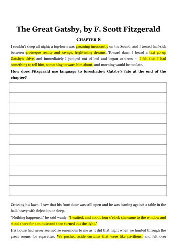 Analysis of Chapter 8 of 'The Great Gatsby' A Level English Language ...