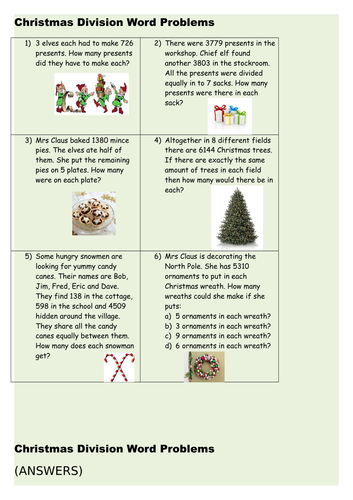Christmas division word problems (with answers) upper KS2 | Teaching ...