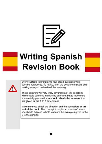 Booklet writing revision GCSE Spanish | Teaching Resources