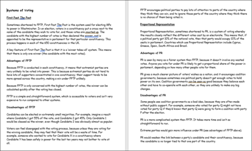 Voting Systems FPTP + PR | Teaching Resources