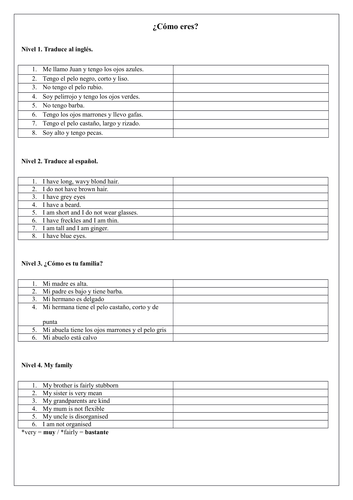 KS3 Spanish ¿cómo eres? Resources for describing myself and others ...