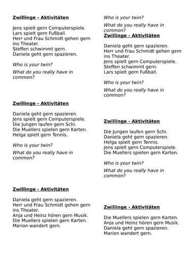 Aktivitäten (Activities in German) Zwillinge Twins Speaking Activity ...