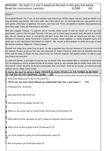 KS3 French - Reading comprehension on jobs, opinions and free time ...