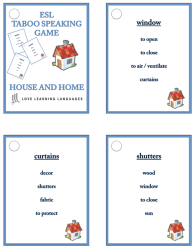 ESL - ELL Taboo Speaking Game, House and Home Vocabulary | Teaching ...