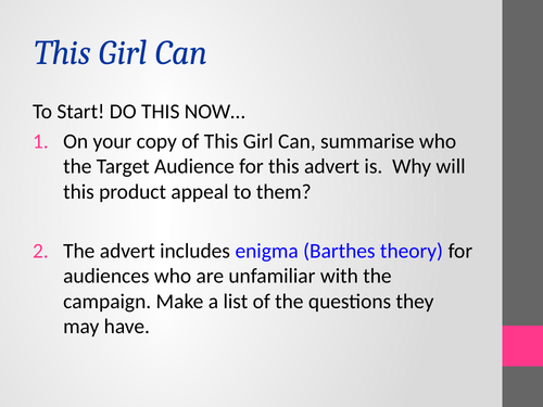 GCSE Media This Girl Can UPDATED FOR SEPTEMBER 2018 | Teaching Resources