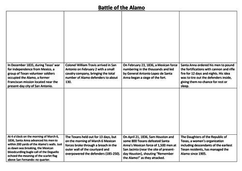 Battle of the Alamo Comic Strip and Storyboard | Teaching Resources