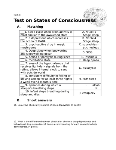 States of Consciousness Test | Teaching Resources