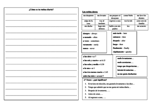 Spanish GCSE daily routine: writing mat with key vocabulary & Grade 8 ...