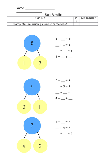 Fact families for addition - part-whole model (within 10) | Teaching ...