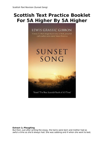 Sunset Song - Lewis Grassic Gibbons | Teaching Resources