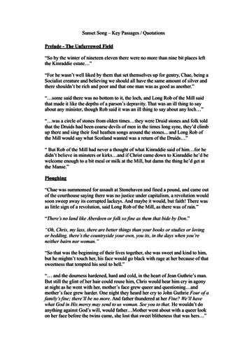 Sunset Song - Lewis Grassic Gibbons | Teaching Resources