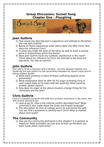 Sunset Song - Lewis Grassic Gibbons | Teaching Resources