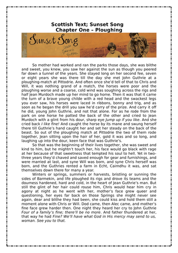 Sunset Song - Lewis Grassic Gibbons | Teaching Resources