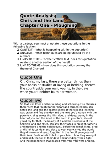 Sunset Song - Lewis Grassic Gibbons | Teaching Resources