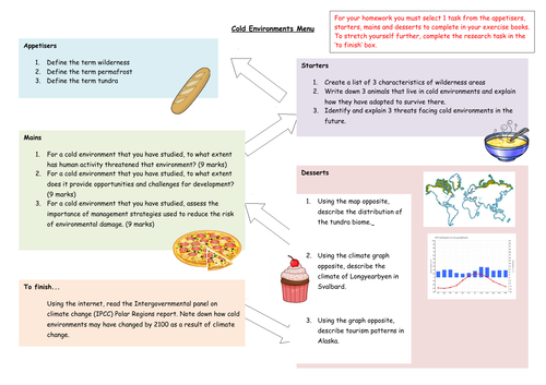 AQA GCSE Geography Cold Environments Takeaway Homework | Teaching Resources