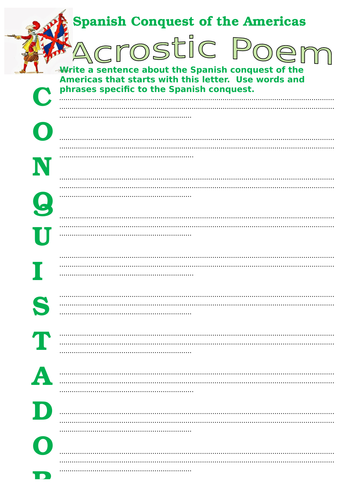 Spanish conquest of the Americas - Acrostic poem and Mix and match ...