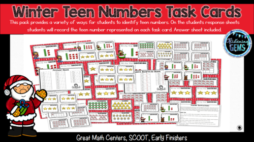 Teen Numbers Task Cards Christmas Theme(Number Sense) | Teaching Resources