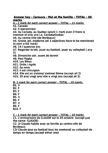 Moi et ma famille- reading comprehension assessment | Teaching Resources
