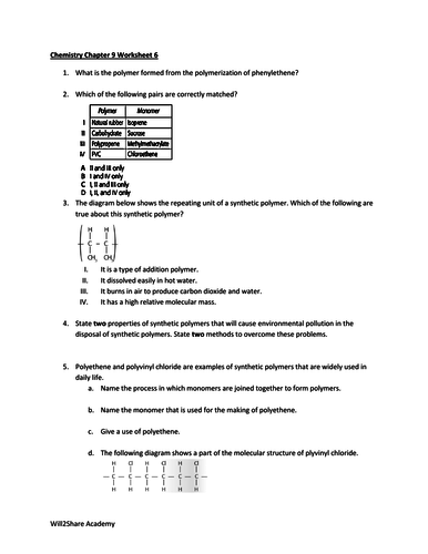 Material Science Worksheet w/ Answers (Alloys, Glass, Ceramics ...