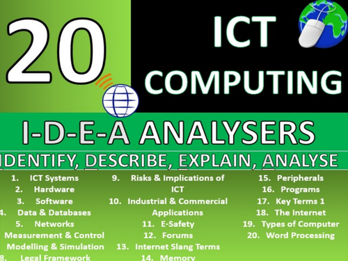 20 x IDEA Analysers ICT Computing GCSE or KS3 Keyword Starters Homework ...
