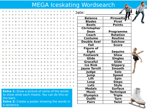 3 x Iceskating Wordsearches PE Sports Starter Settler Activity Homework ...