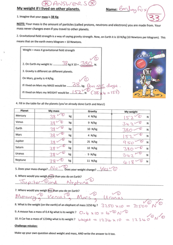Gravity, weight and mass. | Teaching Resources