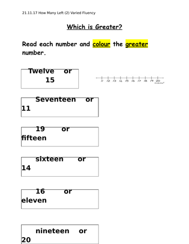 Y1 Place Value Which is Greater? Amounts, numerals and words activity ...