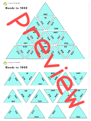 Number Bond Tarsia Puzzles: 100, 500, and 1000 | Teaching Resources