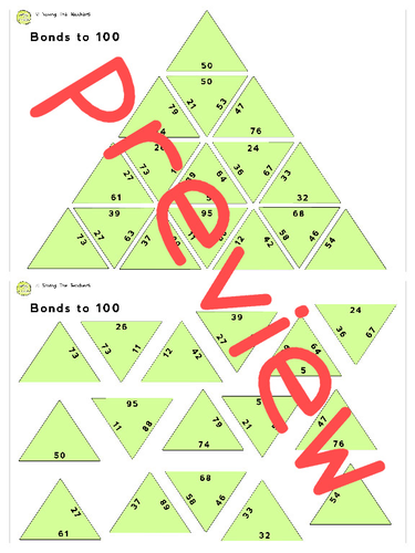 Number Bond Tarsia Puzzles: 100, 500, and 1000 | Teaching Resources